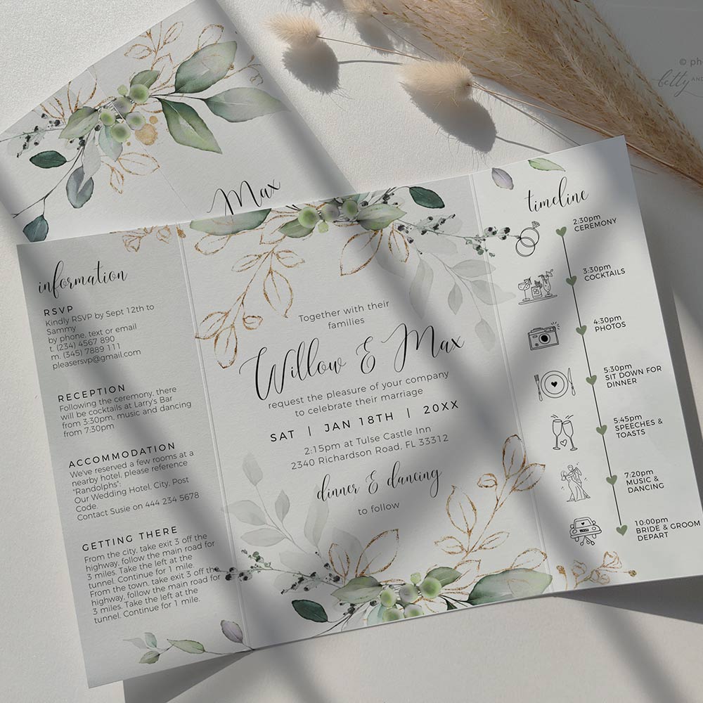 Eucalyptus Gatefold Wedding Invitations - Connie & Joan