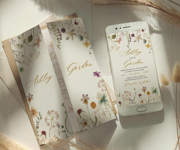 Wildflower Gatefold Wedding Invitations with Phone Invitations - Connie ...
