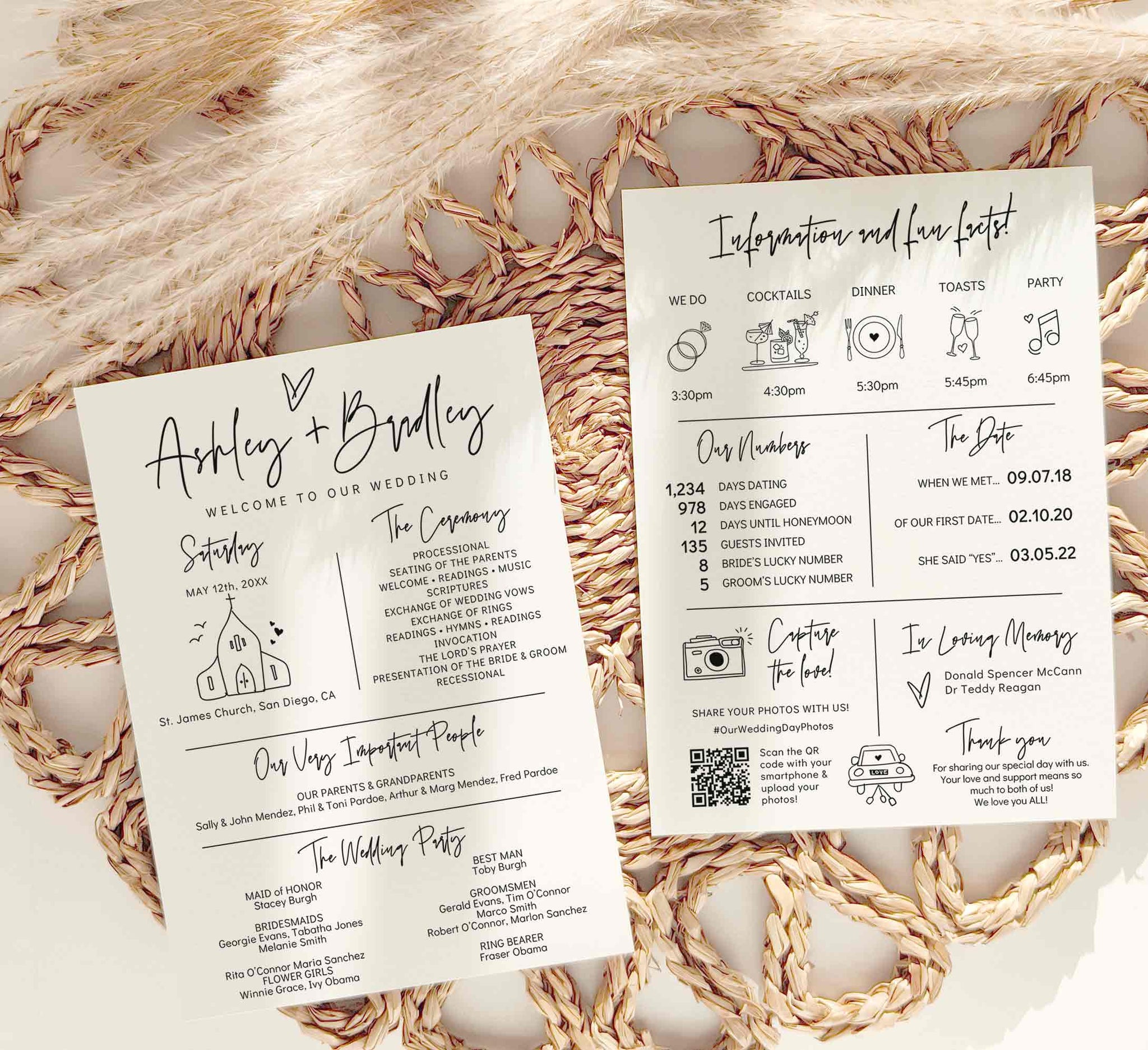 Minimalist Folded Wedding Programs with Infographic Timeline - Connie ...