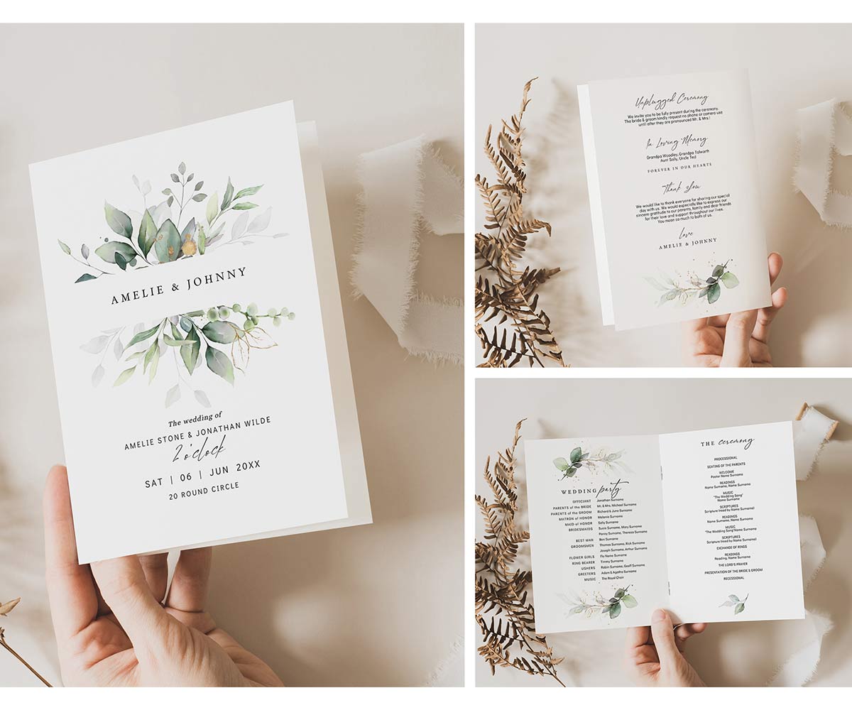 Minimalist Folded Wedding Programs with Infographic Timeline - Connie & Joan