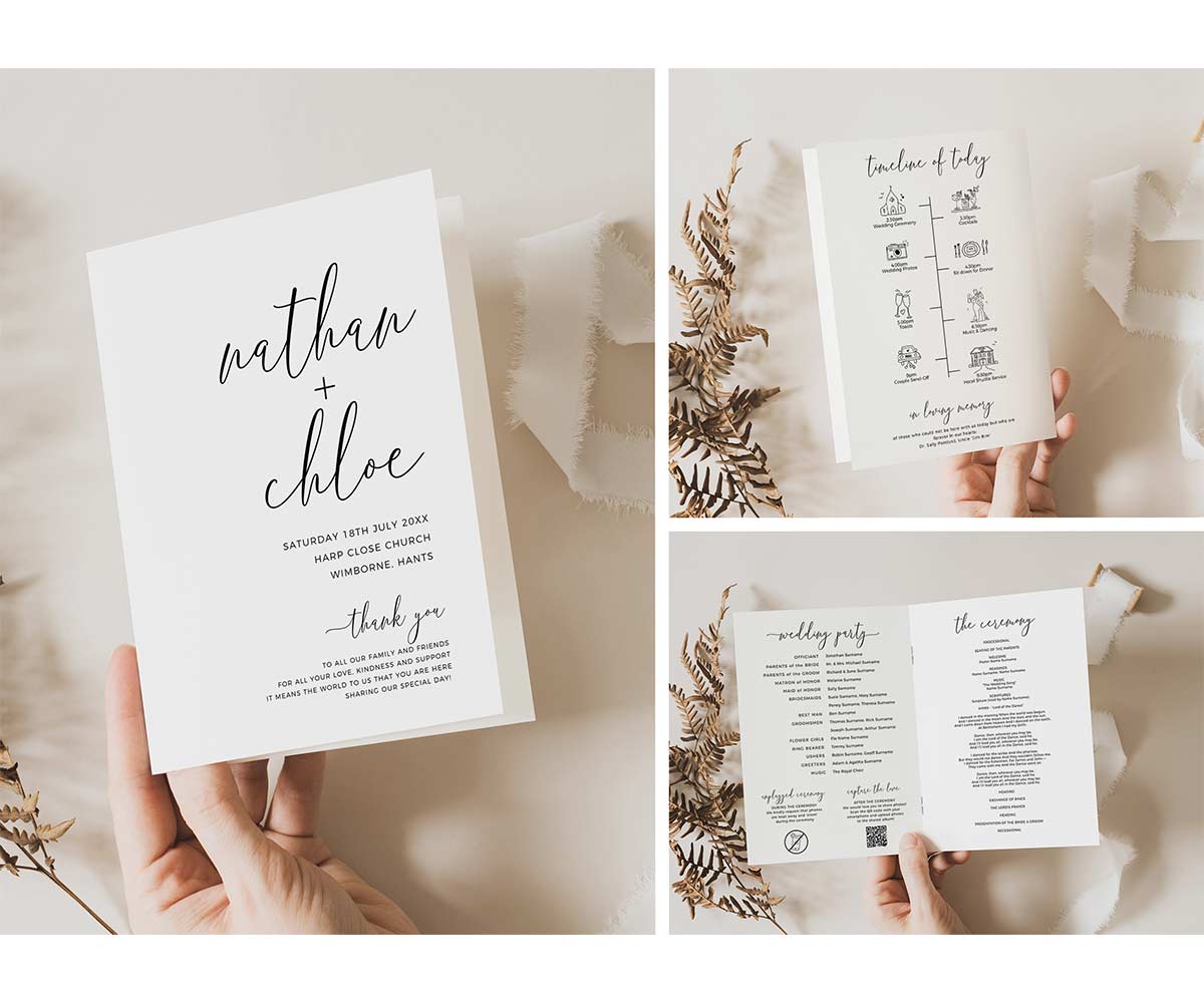 Minimalist Folded Wedding Programs with Infographic Timeline - Connie ...