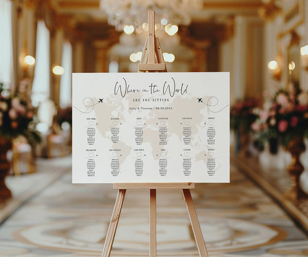 World Map Wedding Table Plan - Connie & Joan
