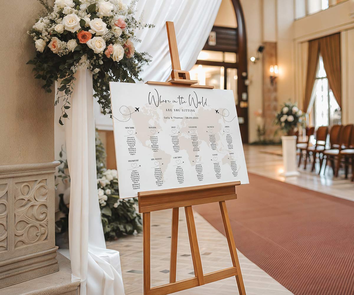 World Map Wedding Table Plan - Connie & Joan